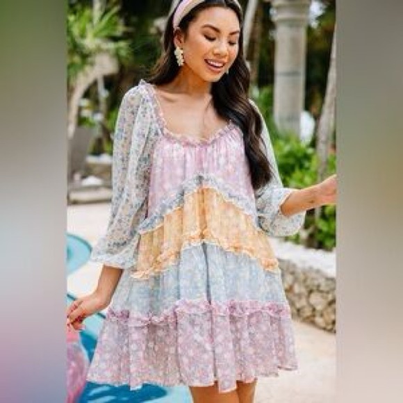 Lovecolette | Dresses | Love Colette Boho Floral Tiered Dress With ...